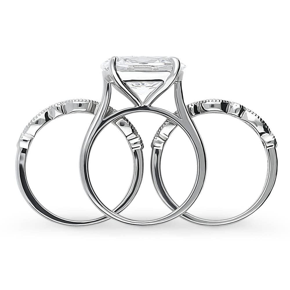 BERRICLE Sterling Silver East-West Wedding Engagement Rings Cubic Zirconia CZ Solitaire Ring Set for Women, Rhodium Plated Size 7