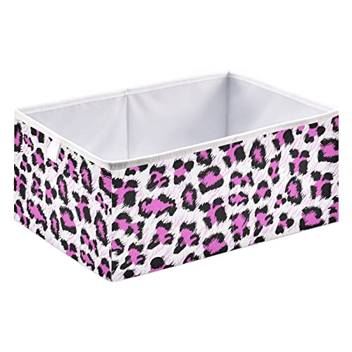 CaTaKu Pink Leopard Print Cube Storage Bins for Organization, Rectangular Fabric Storage Cubes Storage Bins for Cube Organizer Foldable Storage Baskets for Shelves Living Room