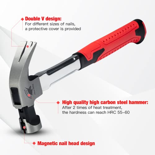 Monoceros 16 OZ Claw Hammer with 69 pcs Picture Hanging Kit, Heavy Duty All Purpose Hammer,Non-slip Handle, Magnetic Head, Suitable for professional and domestic work