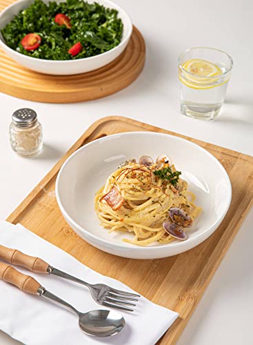 Sweese Pasta Bowls, 22 Ounce Salad White Serving Bowls Set of 6, 7.6 Inch Porcelain Plates, No. 112.001