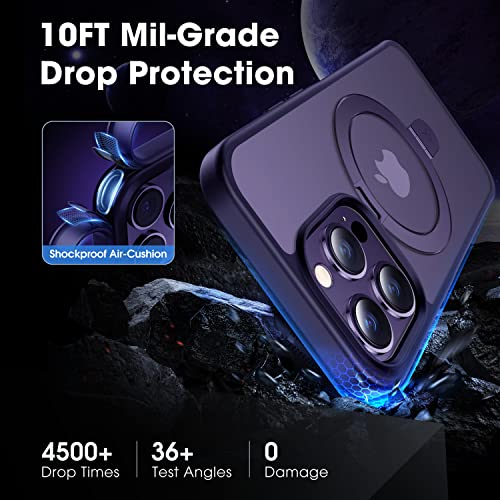 CASEKOO for iPhone 14 Pro Case with Magnetic Invisible Stand [Military Drop Protection] [Compatible with MagSafe] Shockproof Slim Translucent Matte Ring Holder Phone Case Men Women 6.1 Inch, Purple
