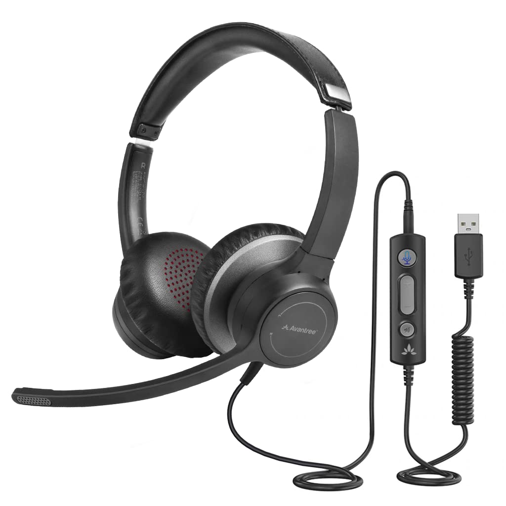 Avantree Dulcet Pro - Wired Headset with ENC Noise Cancelling Microphone, USB-A Connectivity, in-line Controls for Volume & Mic Mute, Adjustable Boom Mic for PC Computer Laptop