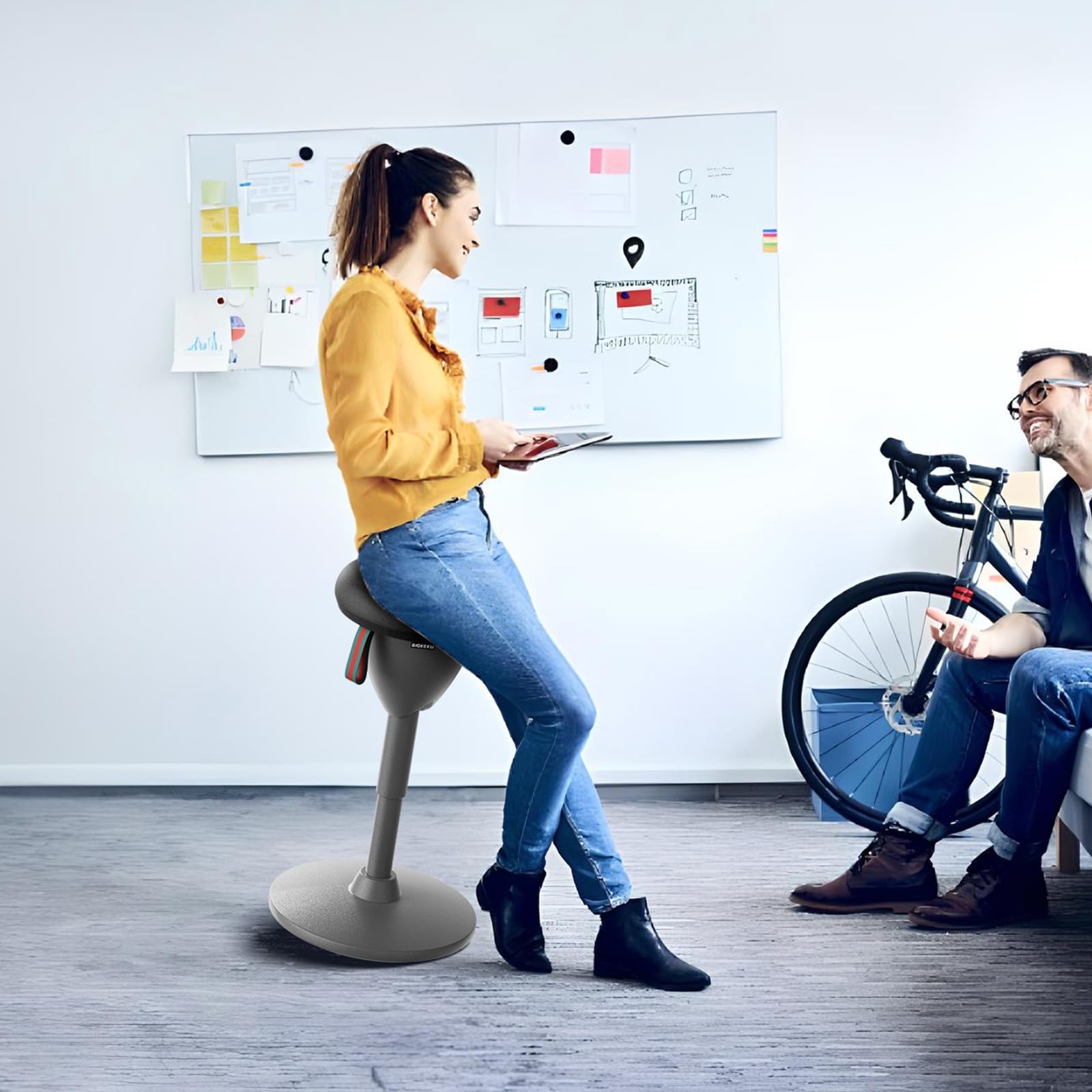 QIGEEKU Adjustable Standing Desk Chair, Ergonomic Wobble Stool Standing Desk Stool, Encourage Good Posture, Height Adjustable Stool 19-27", Non-Slip Base, Active Chairs for Adults