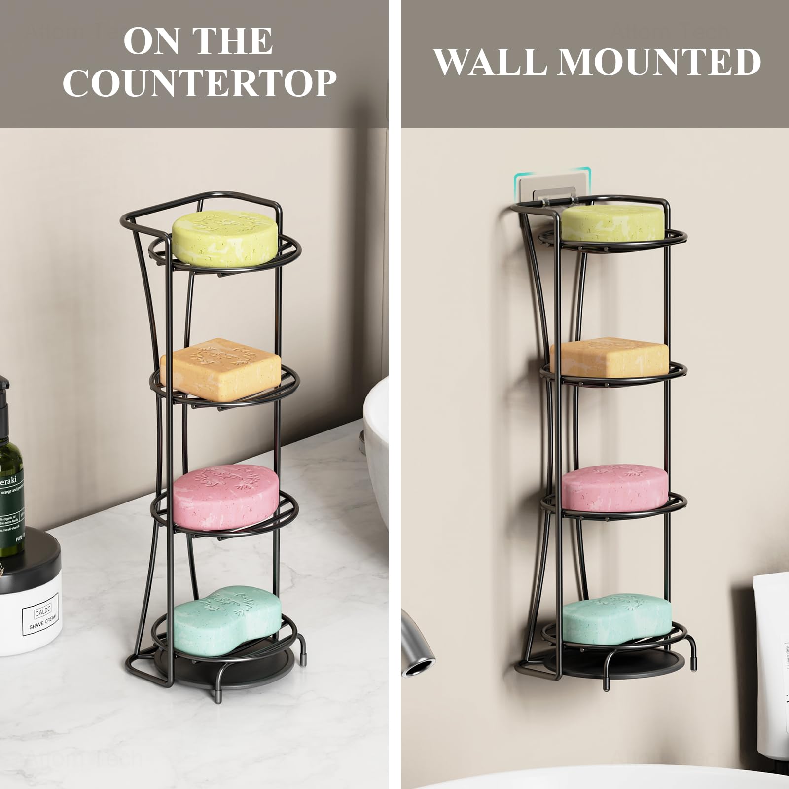 NiHome 2-Tier Soap Holder with Efficient Drainage, Shampoo Bar Holder, Bar Soap Holder for Shower, Shower Soap Holder with Durable Rust-Free Finish (Black)