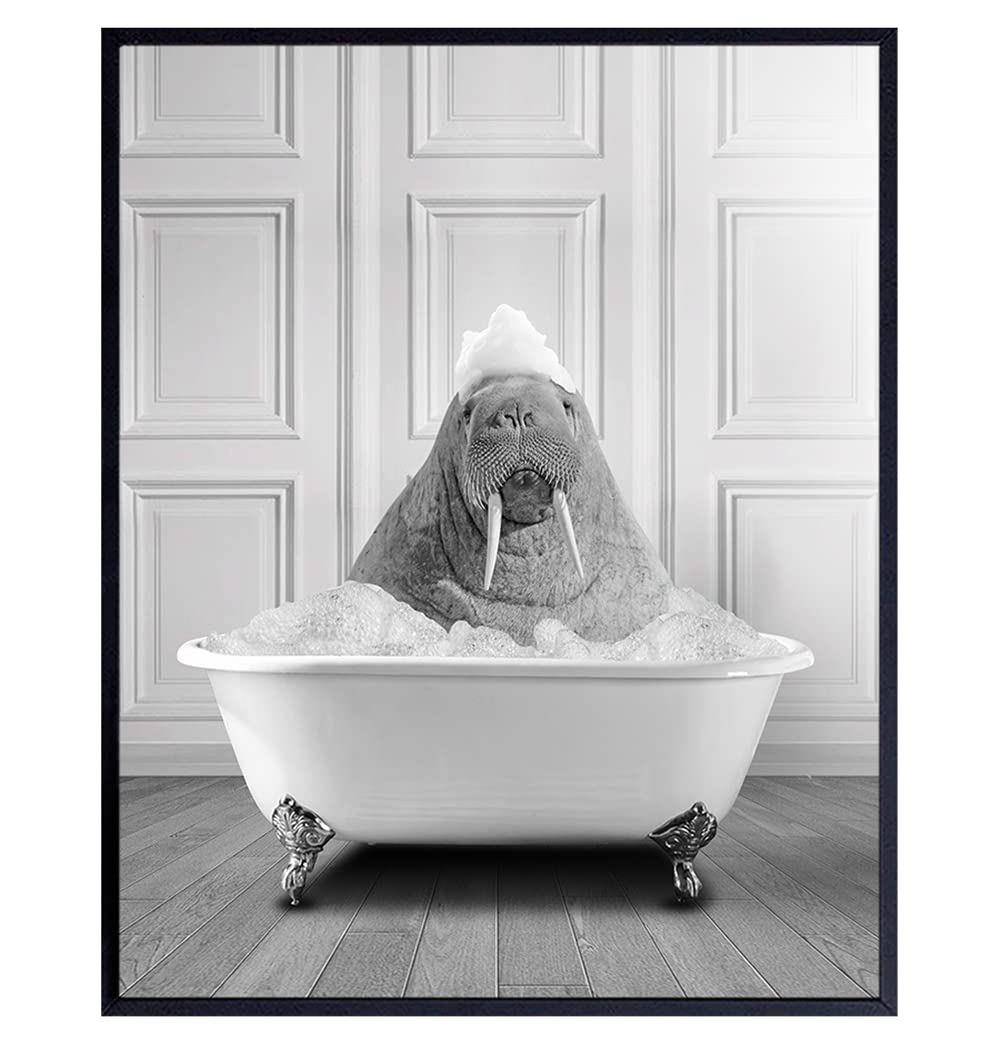 Coastal Bathroom Wall Art & Decor - Bathtub Wall Art - Sea Animal Beach Bathroom Decor - Bathroom Pictures - Funny Bathroom Decor - Bath Wall Decor - Restroom Sign - Cute Unique Guest Bathroom Poster
