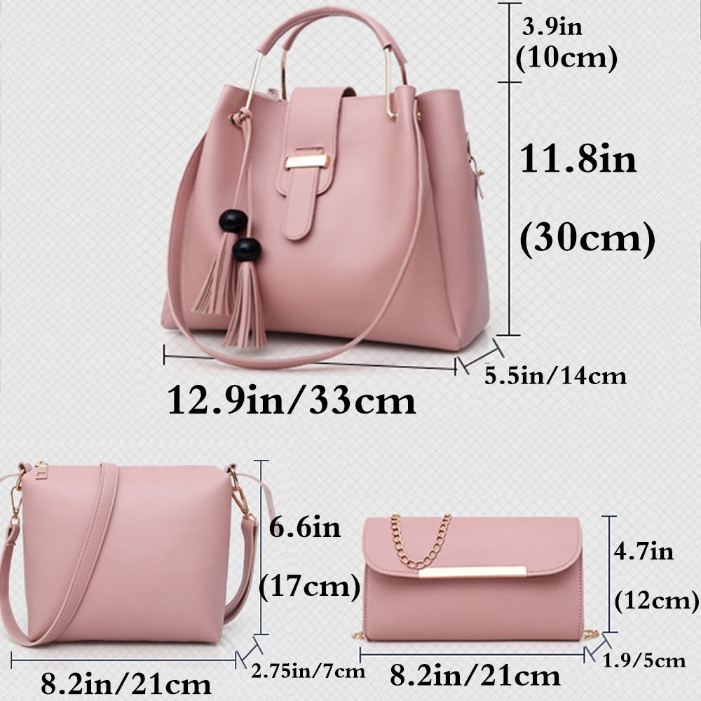 FiveloveTwo Women's Purse and Handbags 3 Pcs Bag Set PU Leather Tassel Totes Clutch Satchels Top Handle Shoulder Crossbody Bags Pack Beige