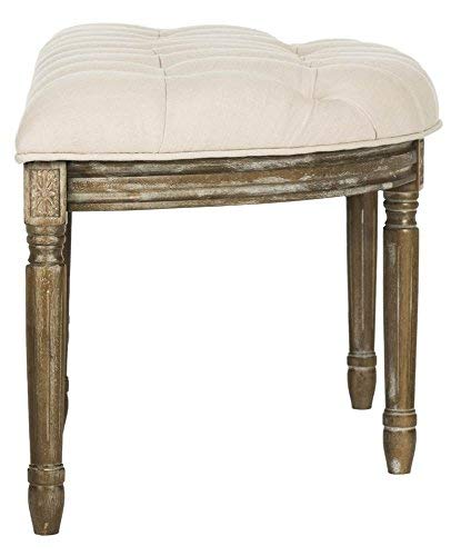 Safavieh Home Collection Abilene Beige and Rustic Oak Tufted Rustic Semi Circle Bench