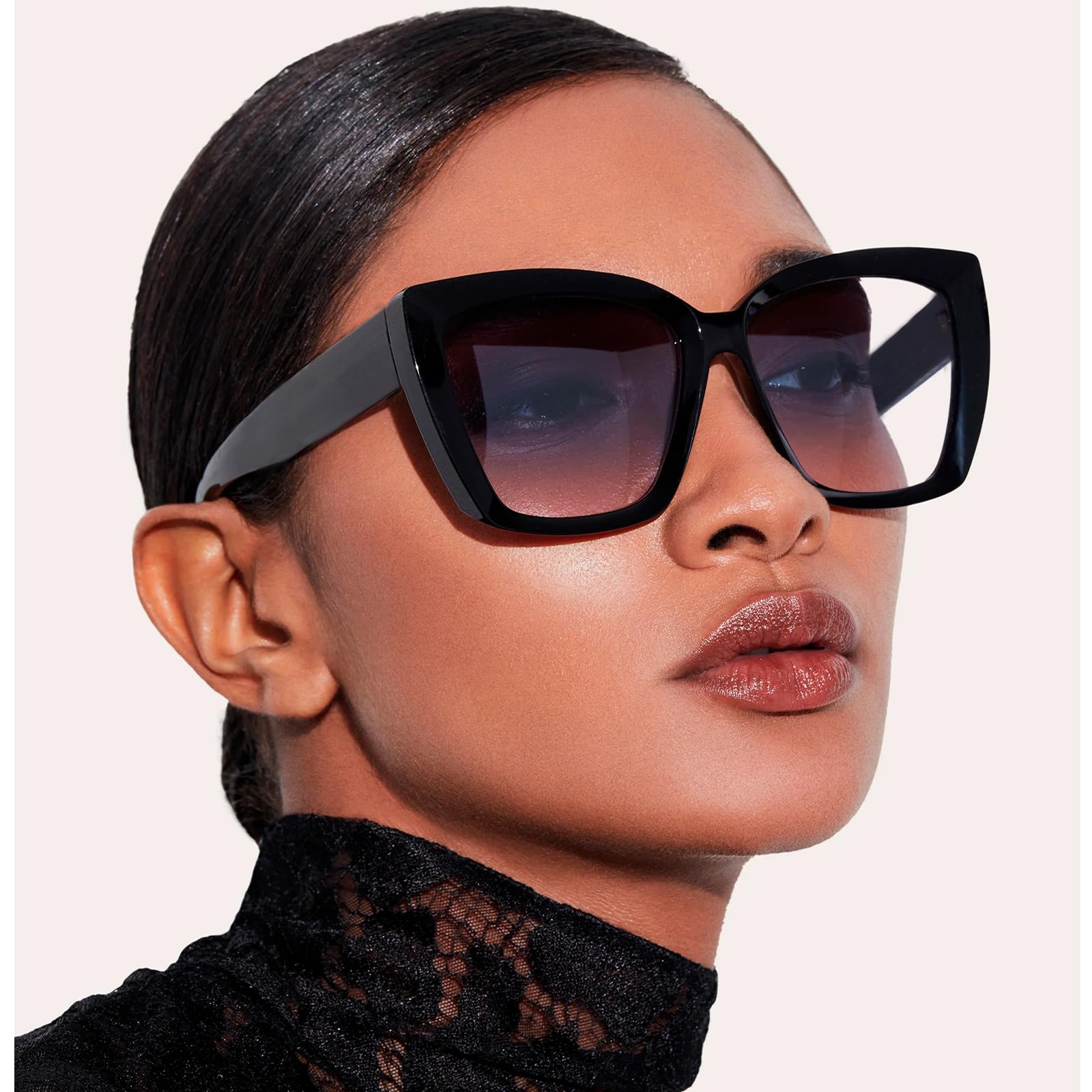 BRMHDY Oversized Square Sunglasses for Women Thick Fashion Big Frame Sunnies Trendy UV400 Black Shades (Black/Grey Gradient), MM