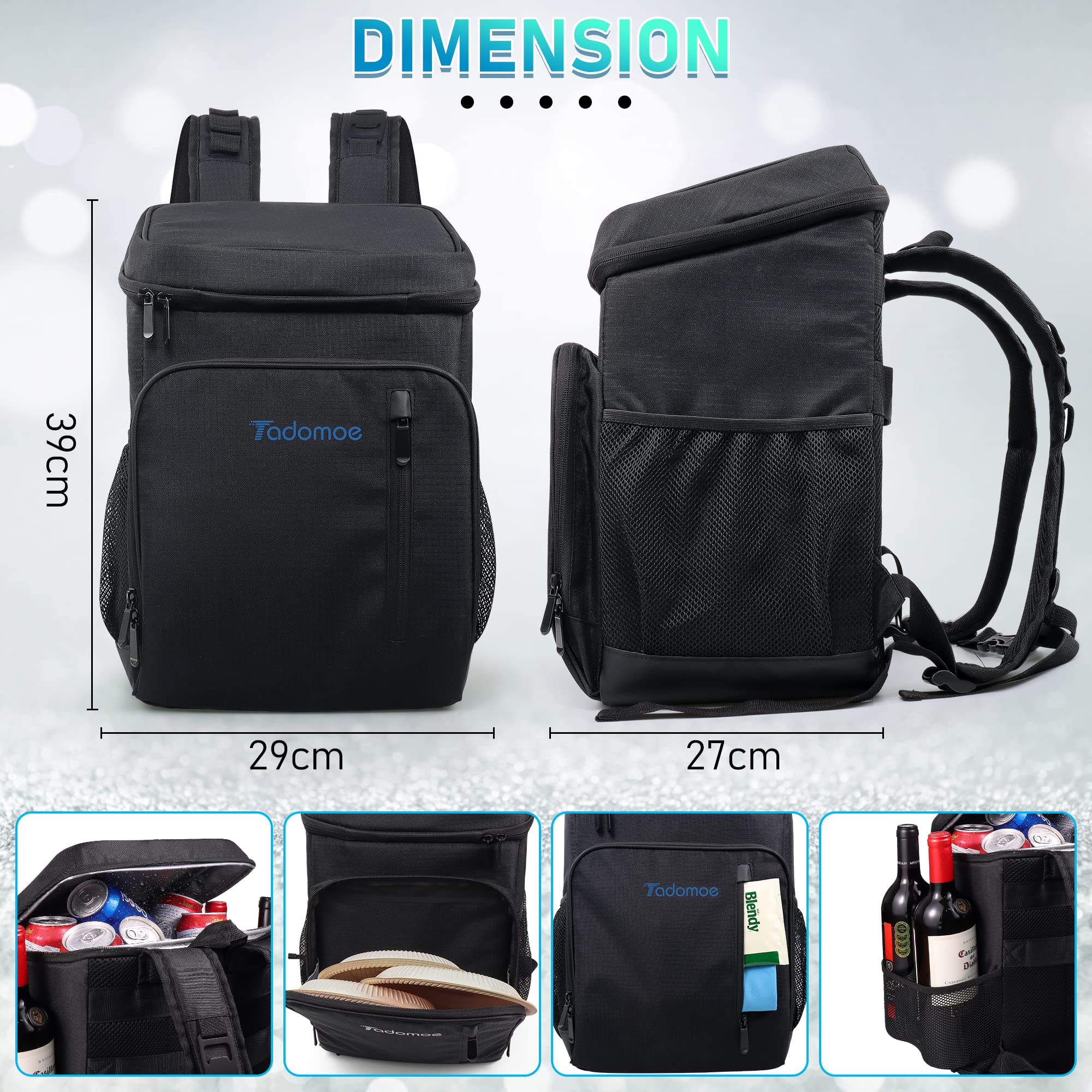 Backpack Coolers Insulated Leak Proof with Ice Tubes, Tadomoe 36 Cans Cooler Backpack Insulated Waterproof Cold for Up to 24 Hours, Lightweight Lunch Backpack for Picnics, Camping, Hiking, Beach, Park