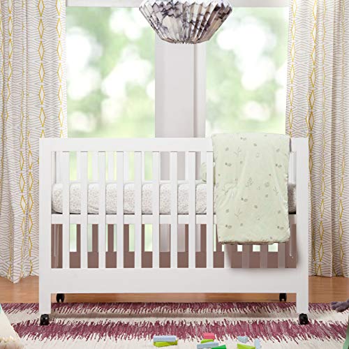 Babyletto Maki Full-Size 2-in-1 Portable Folding Crib with Toddler Bed Conversion Kit in White, Greenguard Gold Certified