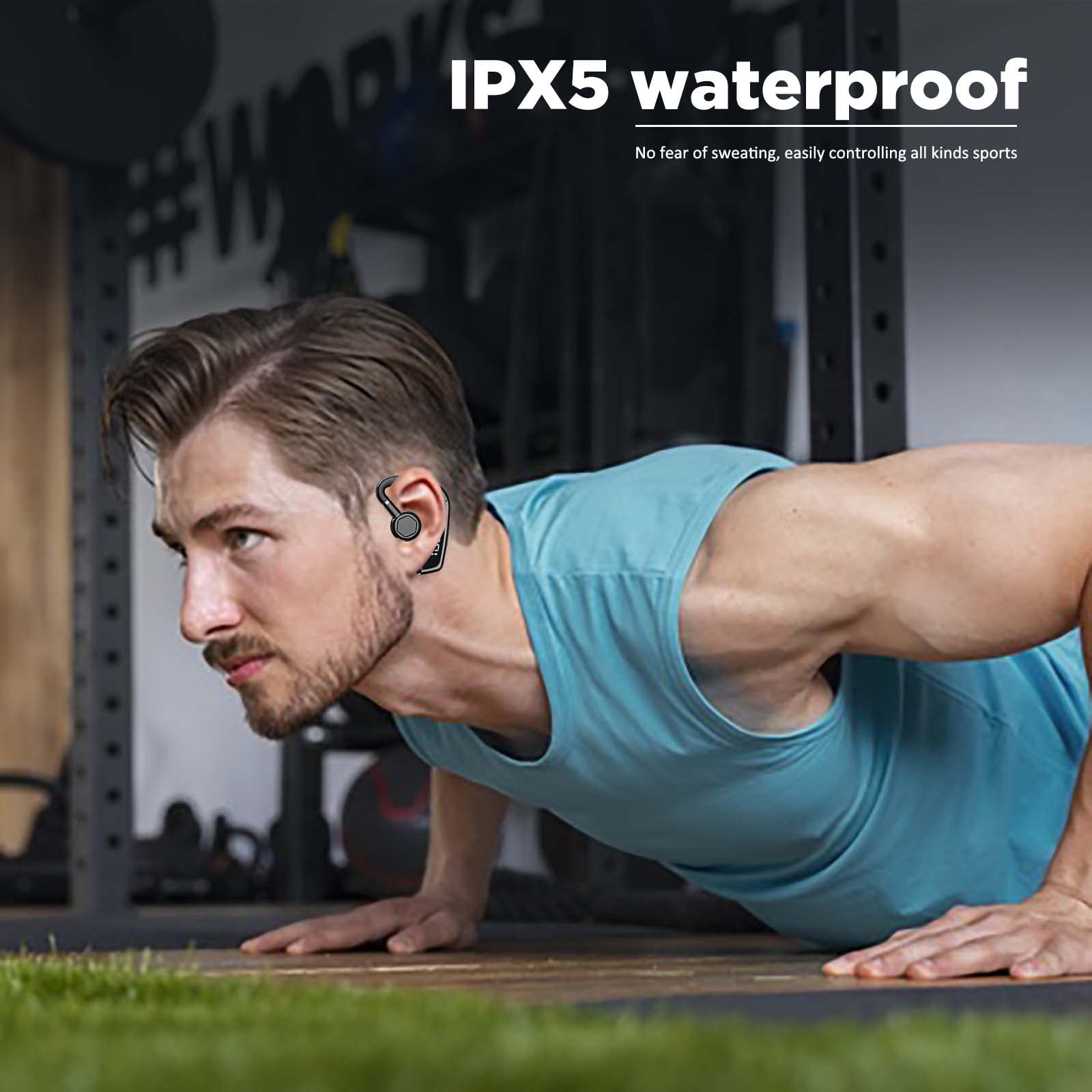 bone conduction headphone bluetooth earpiece for cell phone with microphone open ear bone consuction headphones with IPX5 waterproof bluetooth 5.2 wireless single ear headphone long battery life