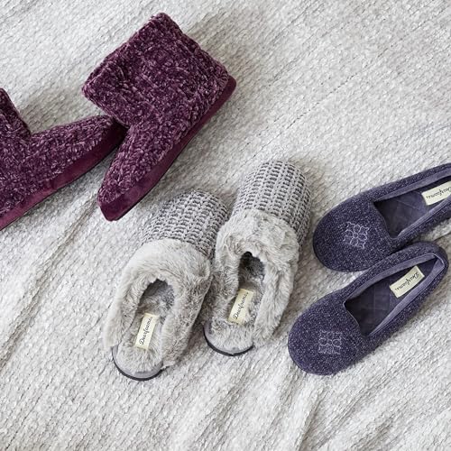 Dearfoams Women's Claire Marled Cable Knit Chenille Clog Slipper, Sleet, Medium Wide