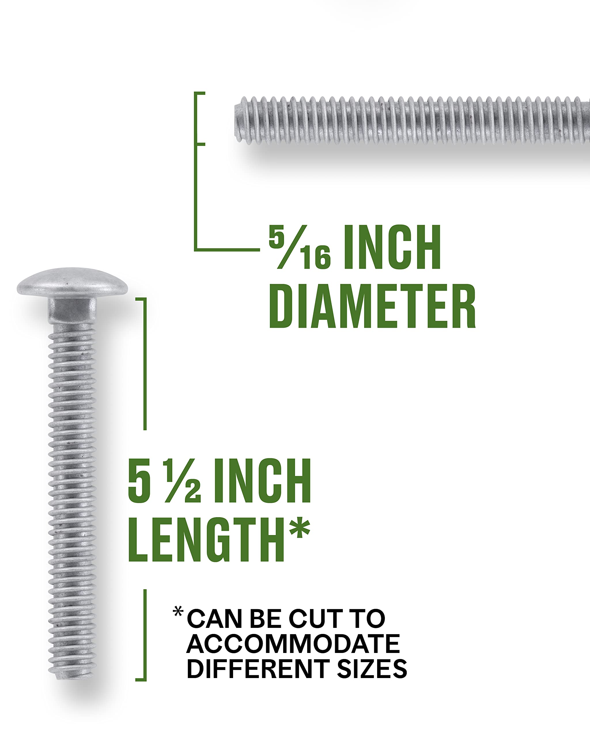 Hillman Galvanized Carriage Bolt 5/16β x 5-1/2β, 50 Count, Blunt Point, Alloy Steel, Self-Locking Round Head Fasteners, Wood and Metal, No Washer Needed, Rust-Resistant (812561)