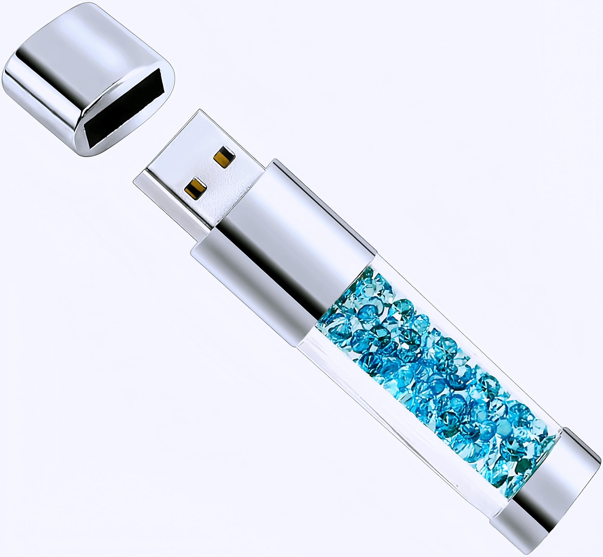 WooTeck 128GB Jewelry Crystal Lipstick USB Flash Drive,High Speed Memory Stick Pendrive, Lake Blue