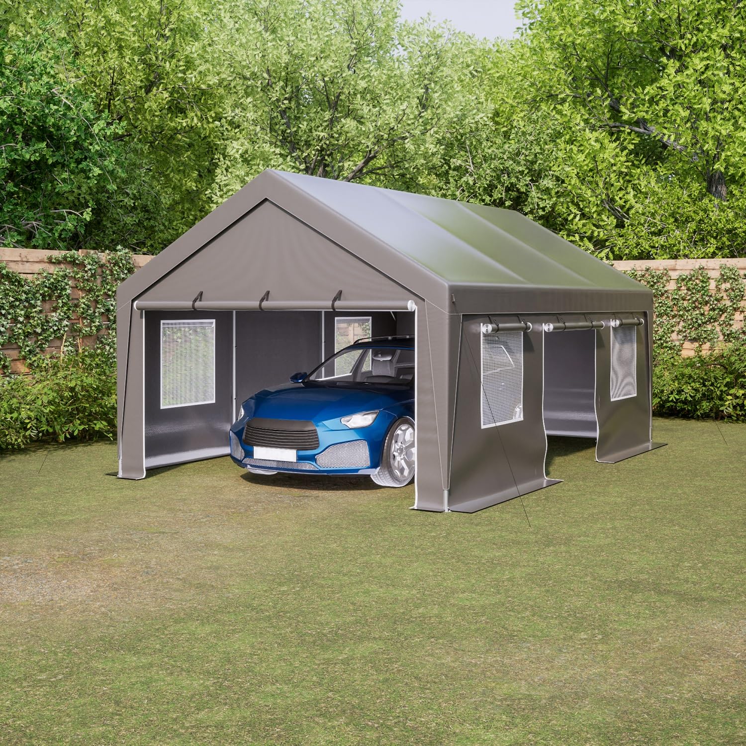 DetalleGo Carport, 13x20 ft Heavy Duty Carport Canopy with Removable Sidewalls and Doors, Portable Garage with Roll-up Ventilated Windows Storage Shelter for Car, Truck, SUV, Boat