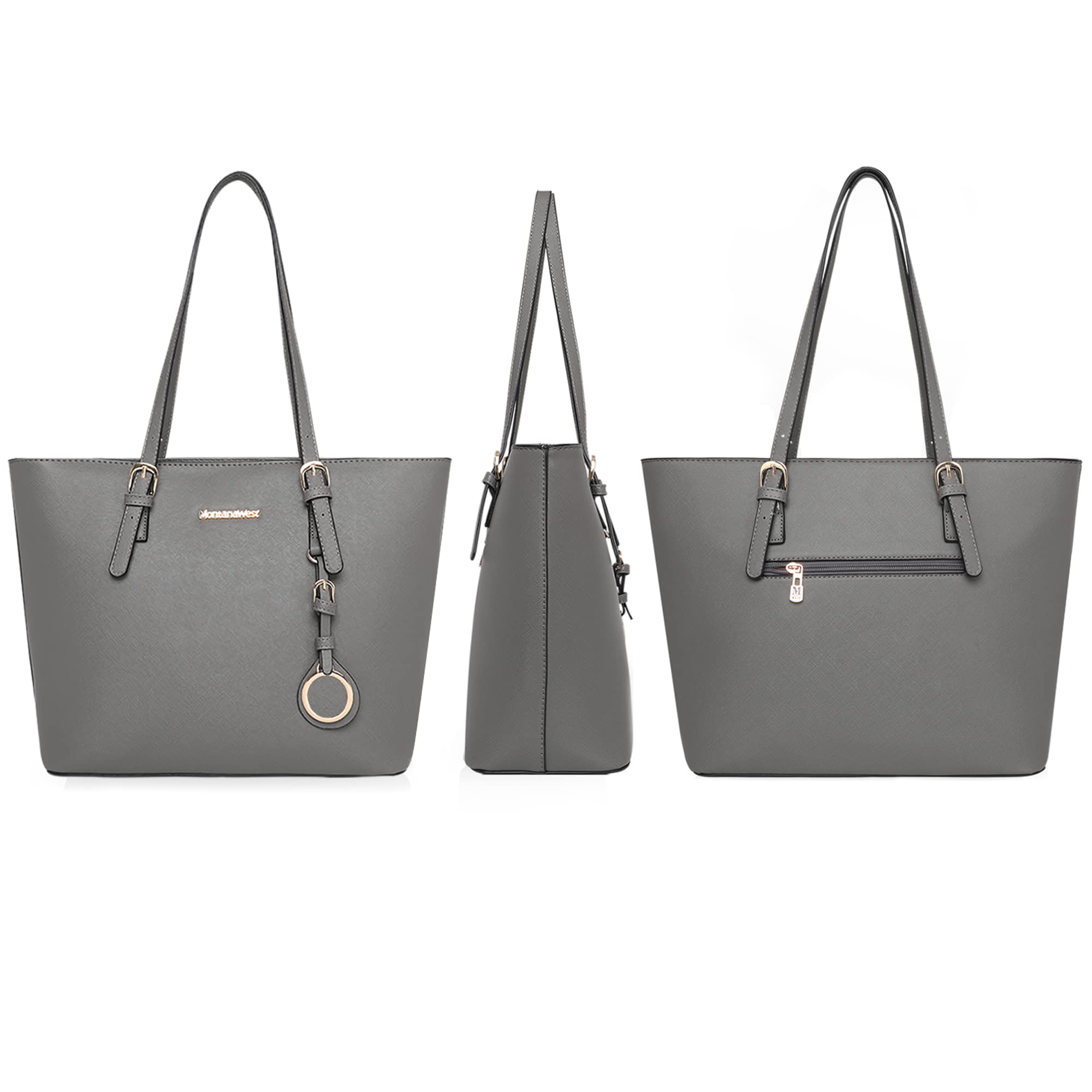 Montana West Tote Handbag for Women Vegan Leather Shoulder Bag Large and Medium 2PCS Purses Set MWC2-030GY