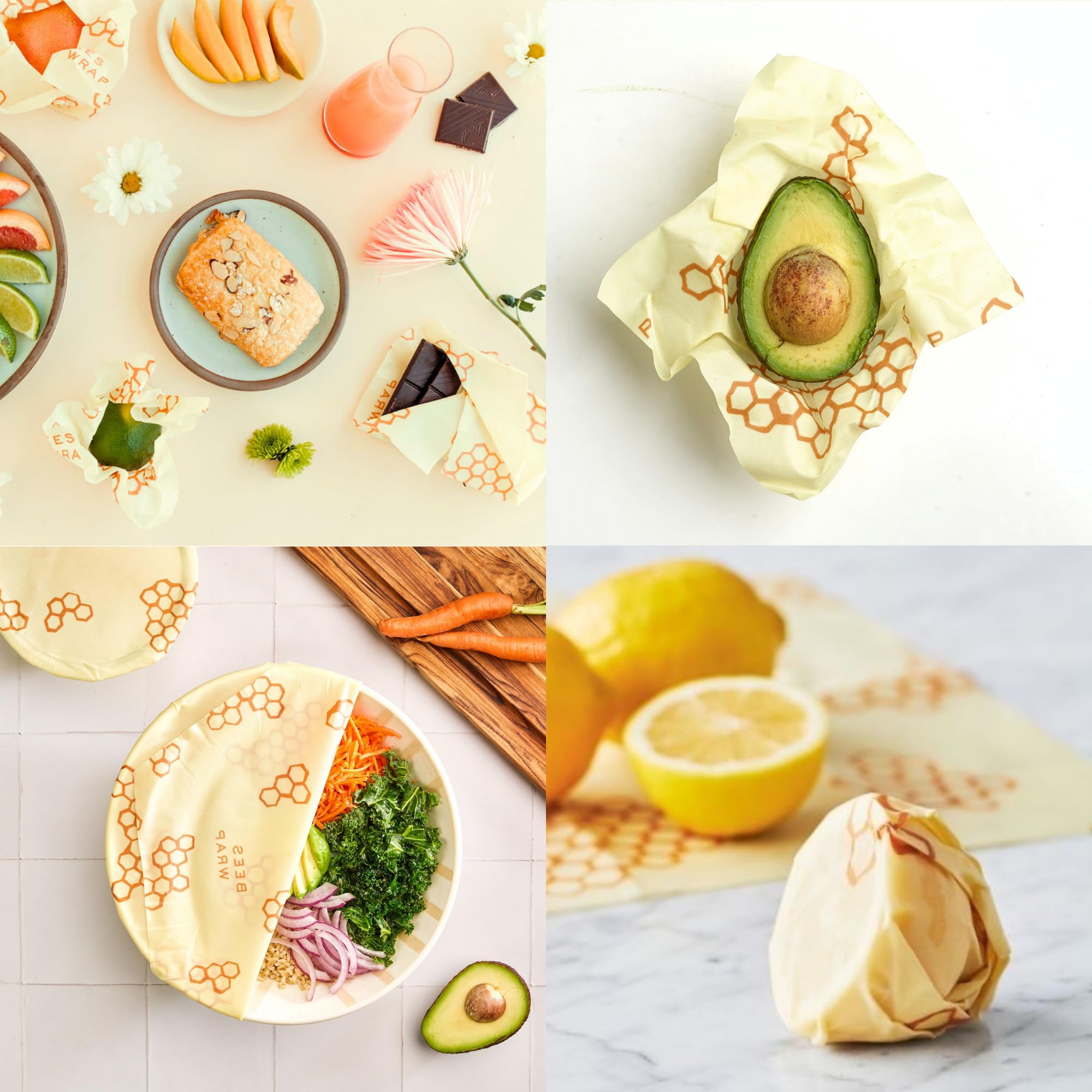 Bee's Wrap Reusable Beeswax Food Wraps Made in the USA, Eco Friendly Beeswax Wraps for Food, Sustainable Food Storage Containers, Organic Cotton Food Wraps, Assorted 2 Pack (S, M), Honeycomb Pattern