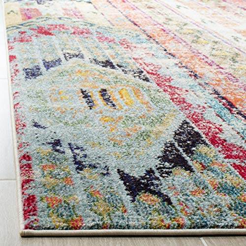 SAFAVIEH Monaco Collection Area Rug - 5'1" x 7'7", Multi, Boho Chic Tribal Distressed Design, Non-Shedding & Easy Care, Ideal for High Traffic Areas in Living Room, Bedroom (MNC222F)