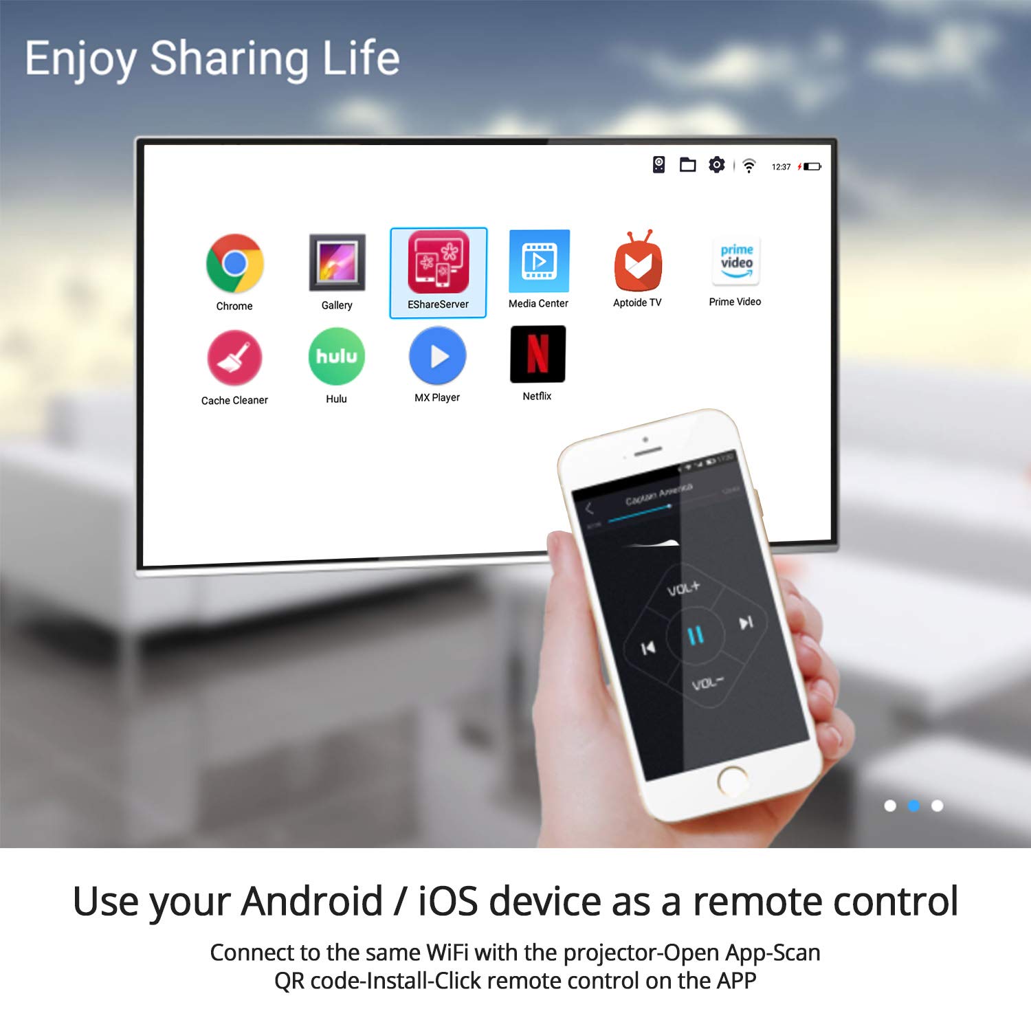 Atomicx Wireless Mini Projector, Portable WiFi Projector, Android 7.1, Wireless Miracast, Airplay Mirroring, Built-in Speaker, Micro SD Slot, Remote Control, for iOS/Android Devices (P100B-BK)
