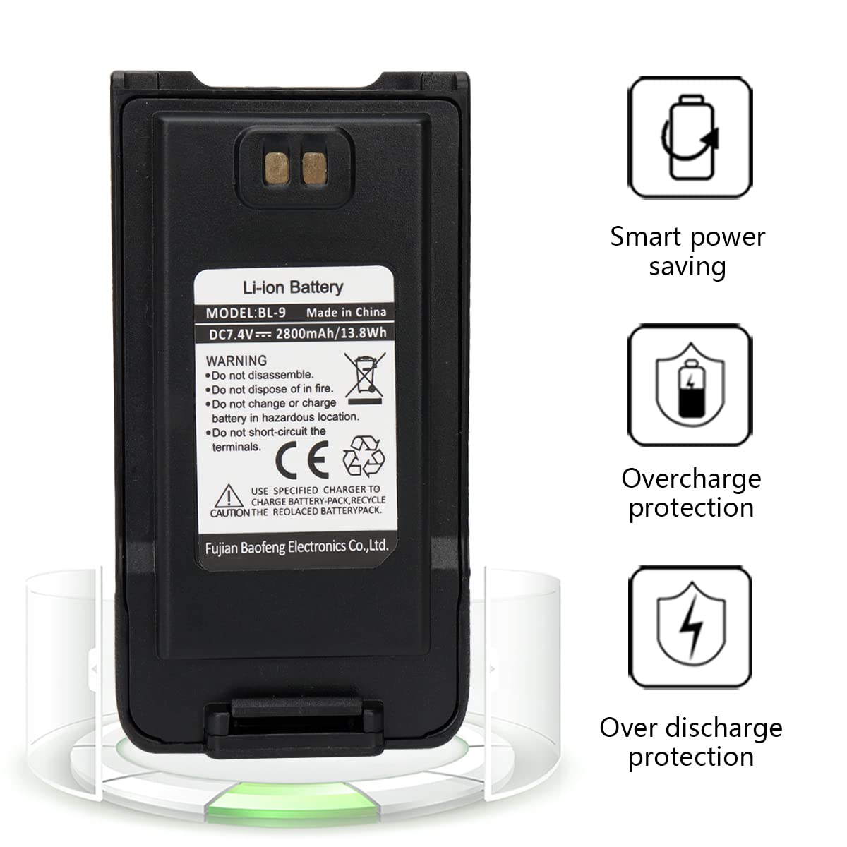 BAOFENG UV-9R Pro Battery BL-9 2800 mAh Li-ion 7.4V Replacement Two-Way Radio Battery for UV-9R Pro GMRS-9R Walkie Talkies