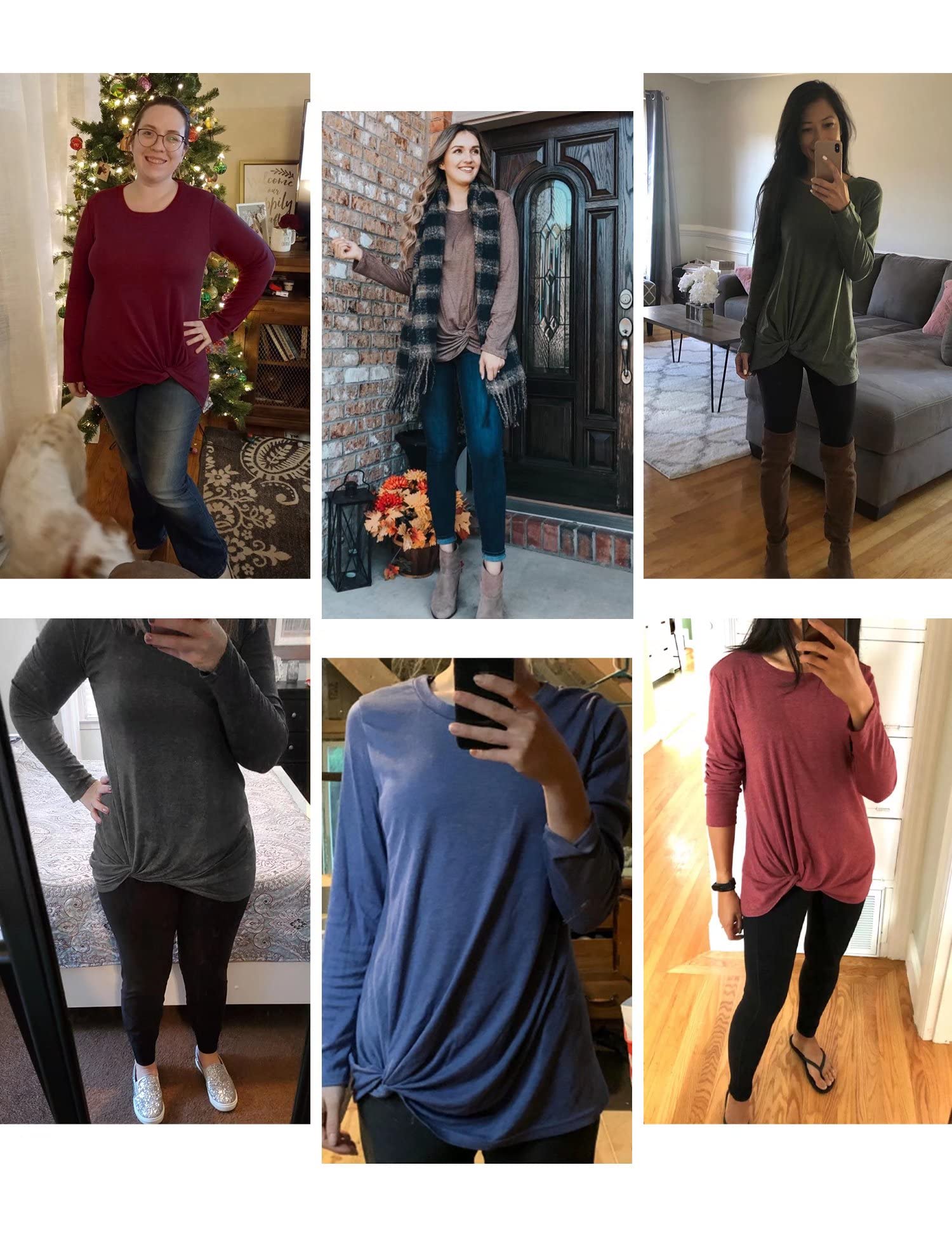 Bloggerlove Shirts For Women Casual Solid Tunic Tops To Wear With Leggings Twist Knot Blouse Long Sleeve Fall Clothes Red M