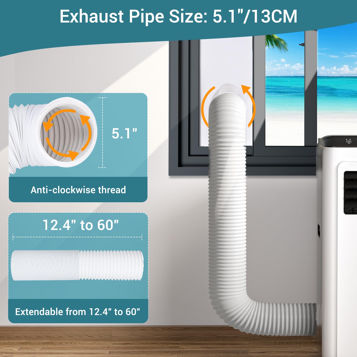 Brosyda Portable Air Conditioner Window Vent Kit with 5.9" AC Exhaust Hose & Coupler, Adjustable Portable AC Window Vent Kit, Upgraded Seamless Window Panel Kit for Sliding Windows