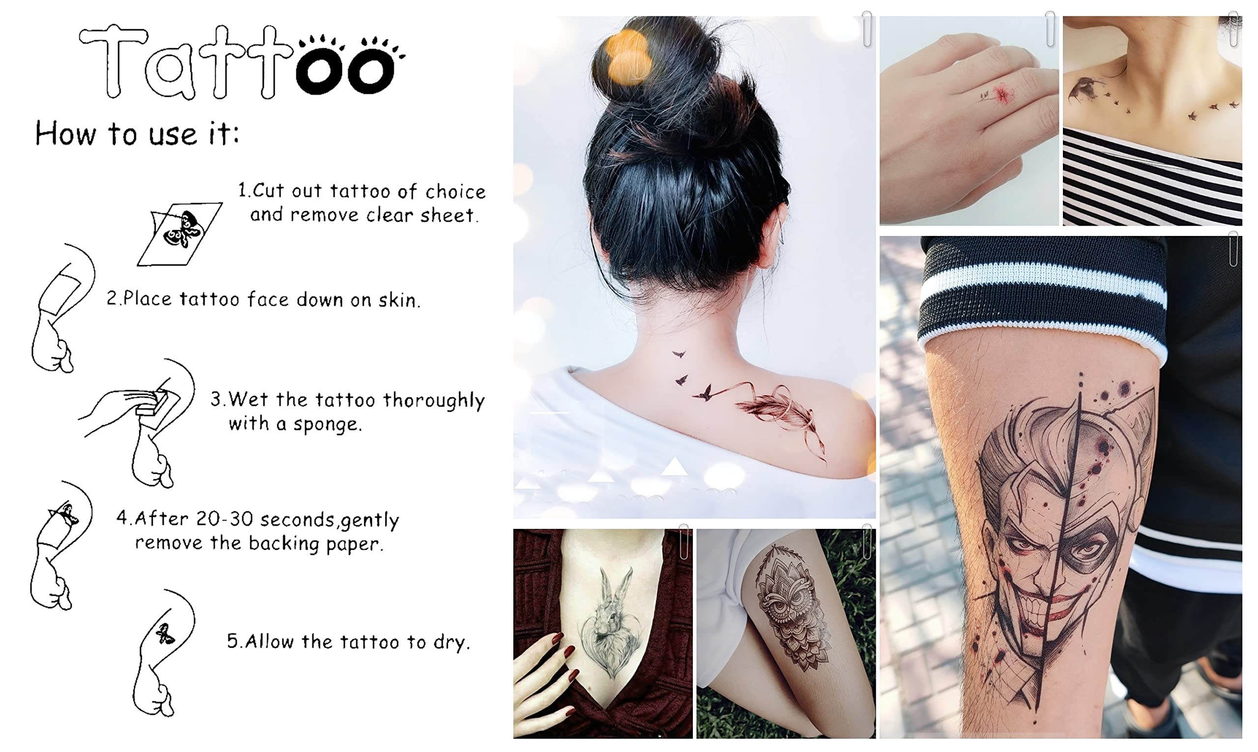 Black Letter Number 0-9 Temporary Tattoos Waterproof Transfer Tattoo Sticker Quote Realistic For Men Women Design Decorations Sexy Body Fake