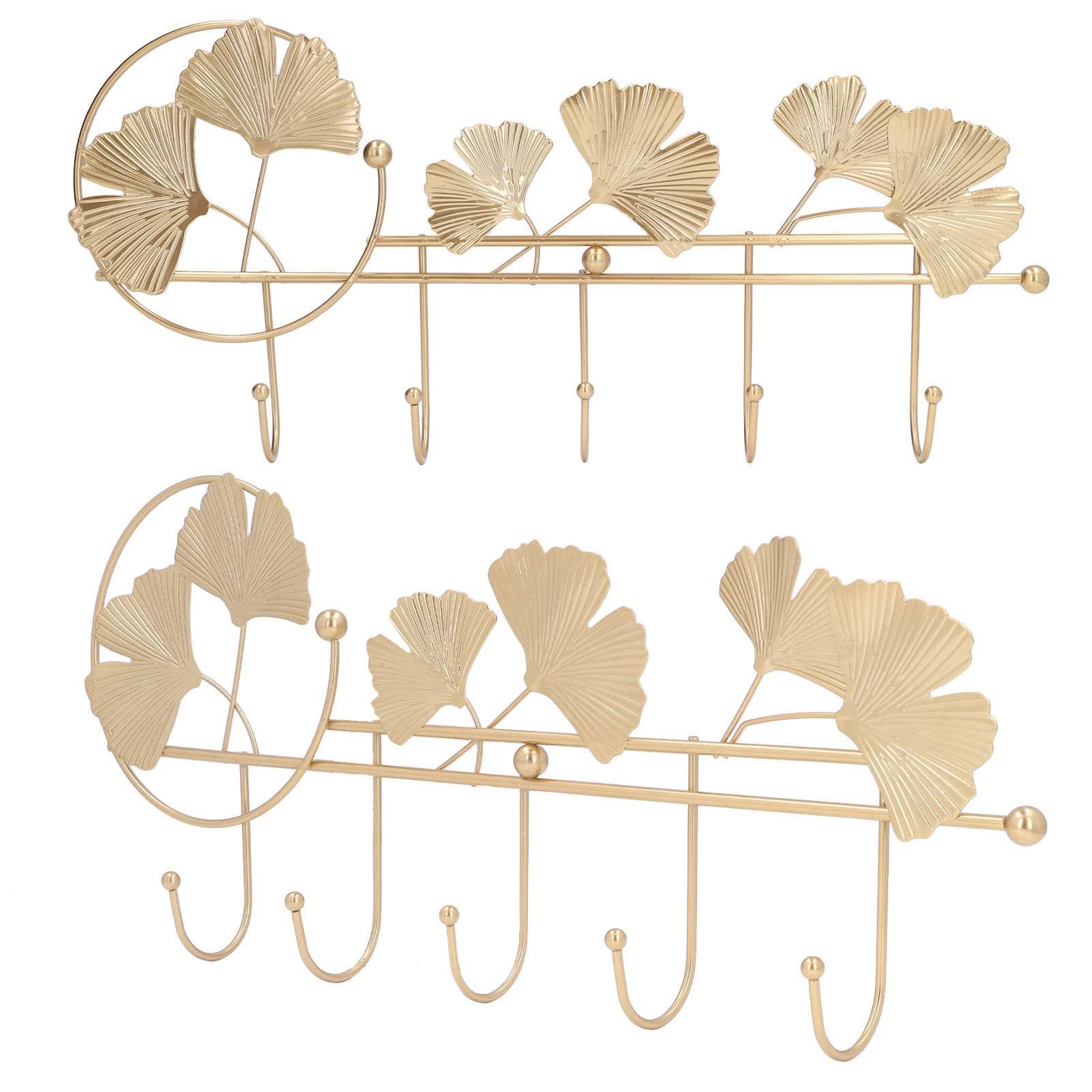Coat Rack Wall Mount, Gold Ginkgo Leaf Shaped Coat Hanger Wall Hooks for Keys Hat Towel Purse Robes Jacket Clothes