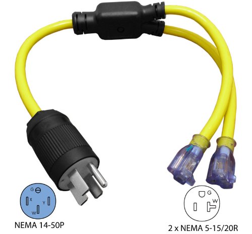 Conntek Y1450520S NEMA 14-50 50-Amp 125/250-volt RV/Generator Y-Adapter Plug to U.S. 15/20-Amp Female Connectors