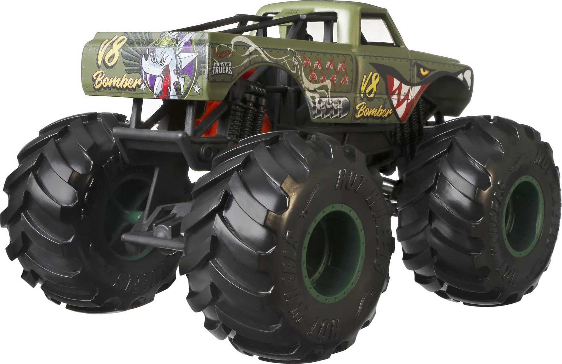 Hot Wheels Monster Truck 1:24 Scale Green Bomber Vehicle with Giant Wheels for Kids Age 3 to 8 Years Old Great Gift Toy Trucks Large Scale