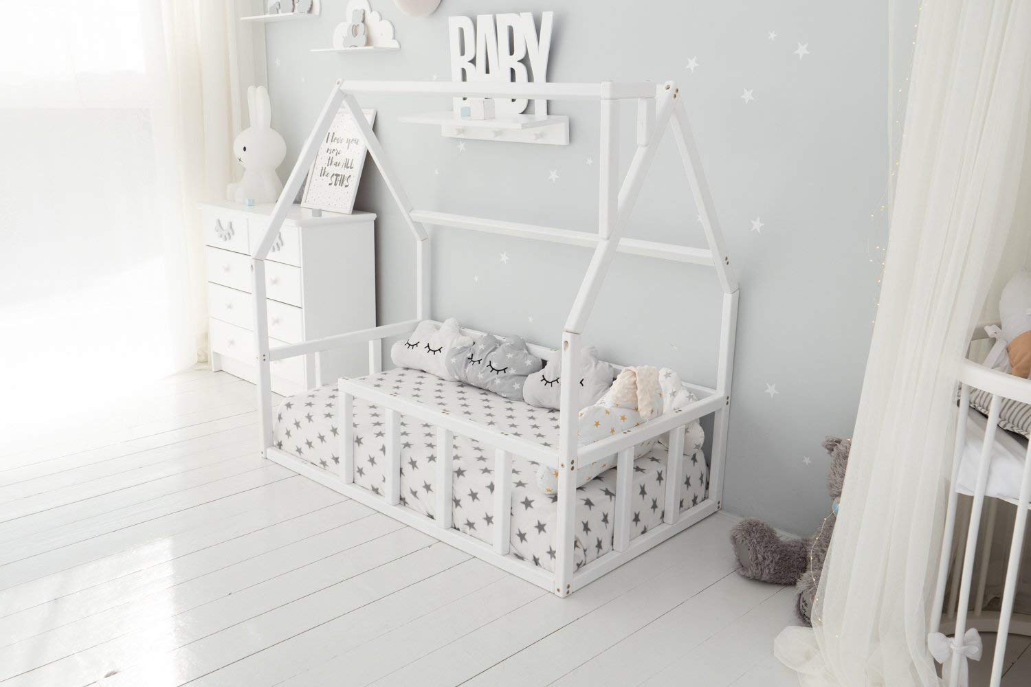BUSYWOOD Toddler Floor Bed - Montessori Floor Bed with Rails - Floor Bed for Toddlers - Kids Floor Bed- House Kid Bed Frame - Floor Bed Frame Toddler (FOR SLEEPING ONLY)