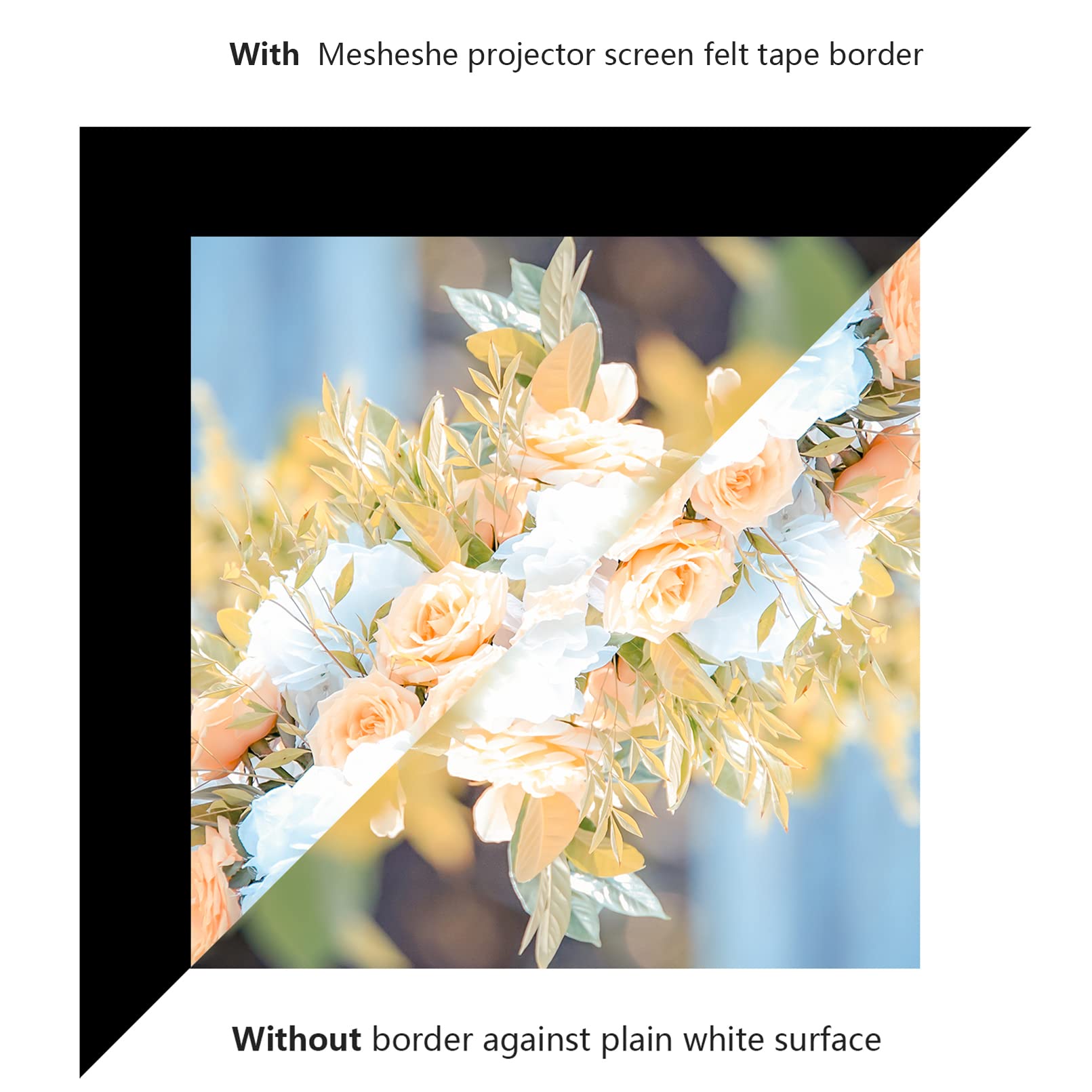 Mesheshe 1 in x 16ft Self Adhesive Polyester Felt Tape, Thick Velvet Self-Stick Felt Strip, Flocking Felt Tape Roll for DIY, Projector Screen Felt Tape Border Absorbs Light, Brightens Image (Black)