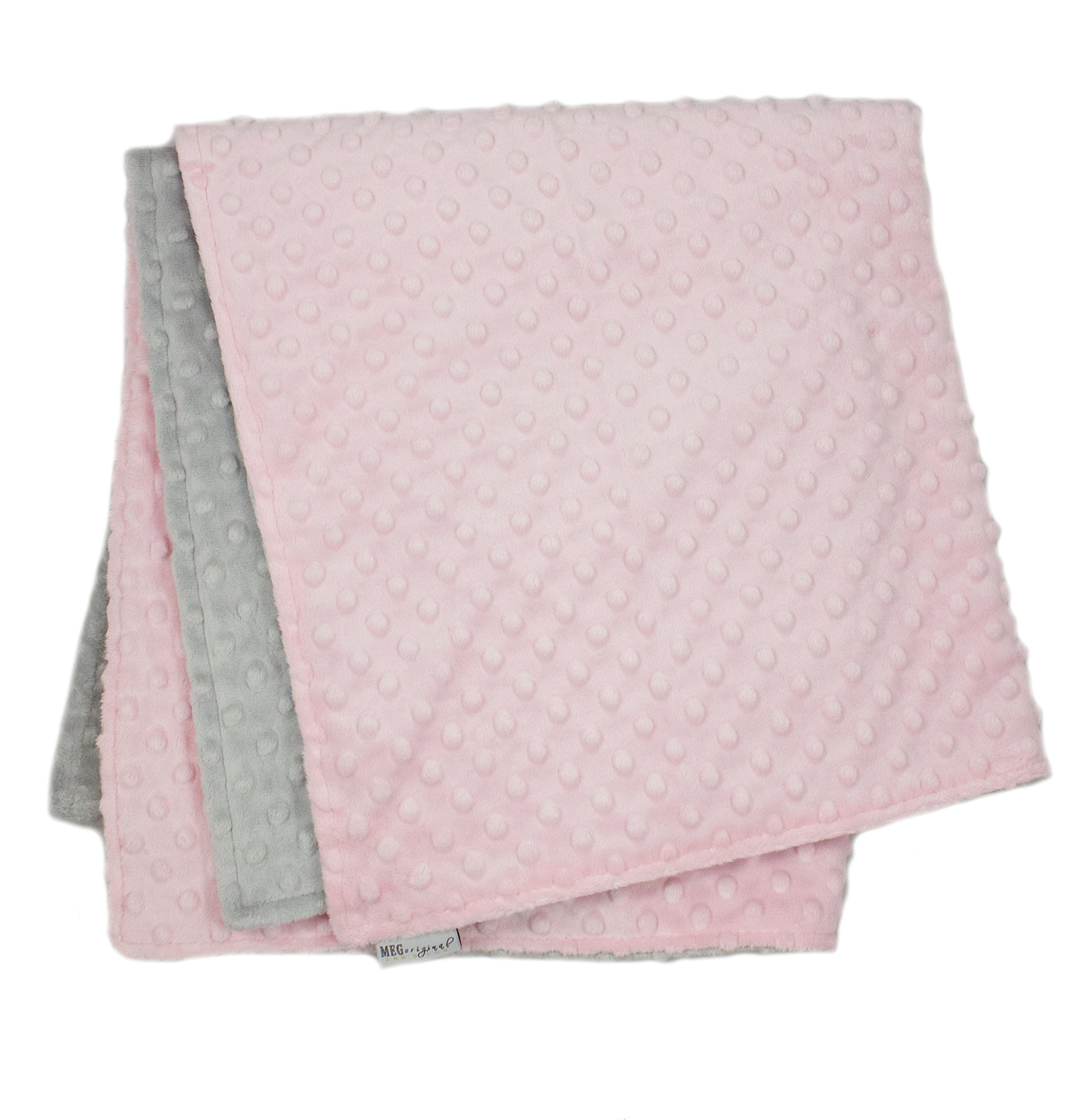 MEG ORIGINAL Minky Dot Baby Girl Blanket, Pink and Gray, 384