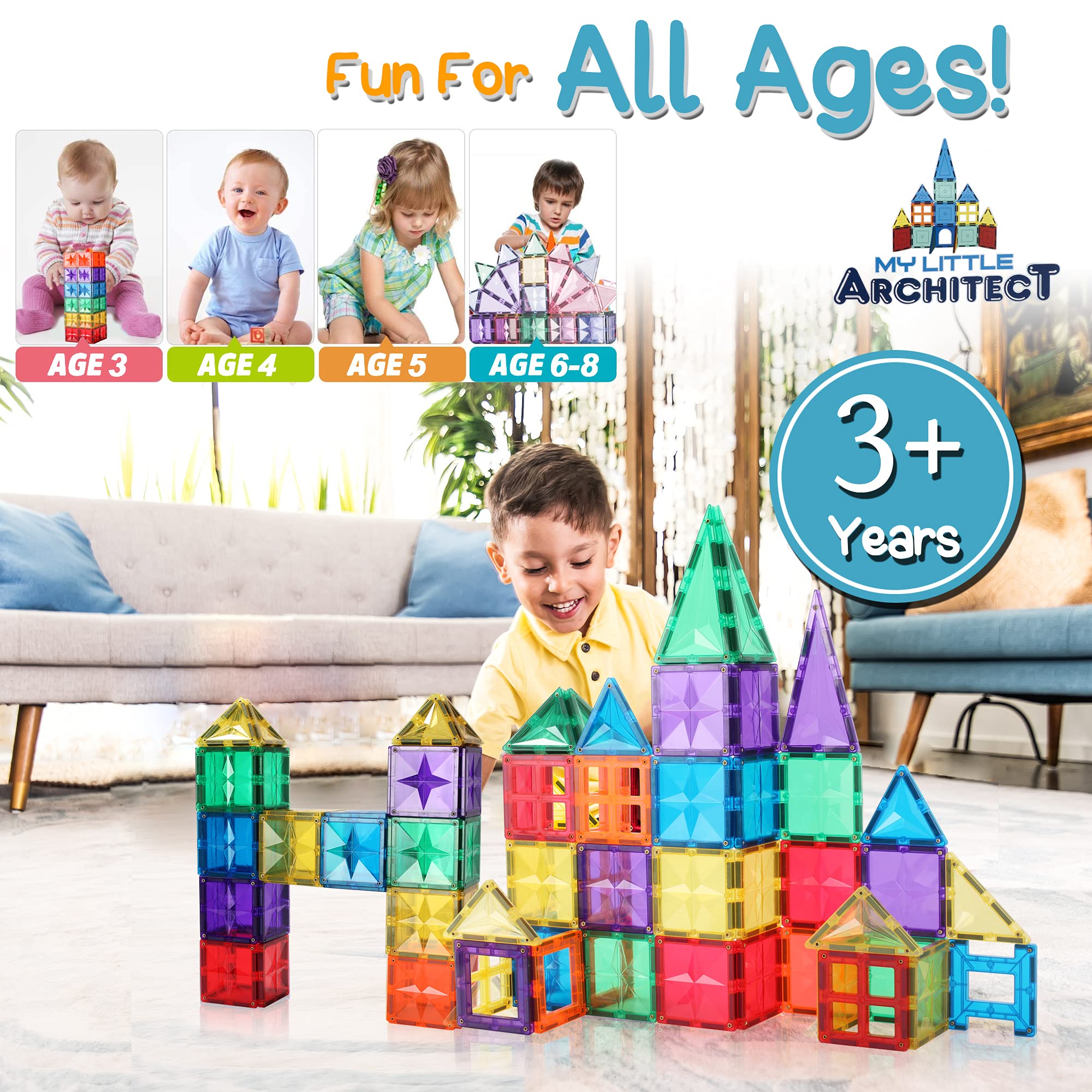 Magnetic Tiles with star shape for Kids, Educational 3D Magnet Building Blocks Set, STEM Preschool Toys for Children Creative Toy Magnets in Various Tile Shapes, Inspirational Learning Best Gift 3-8
