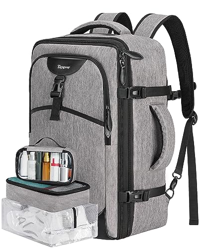 Carry on Backpack, 50l Large Travel Backpack with 3 Packing Cubes, Expandable Airline Approved 17inch Laptop Backpack, Business Weekender Daypack Overnight Luggage Duffel Bag Gifts for Men Women,Grey