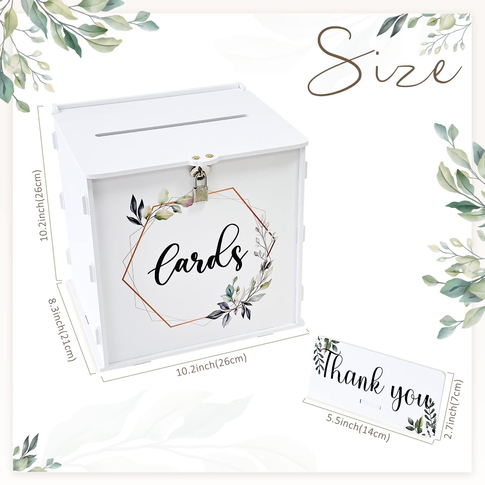 OurWarm White Wedding Card Box with Lock, PVC Gift Card Box for Wedding Reception, Eucalyptus DIY Wedding Envelope Money Card Box for Party Graduation Birthday Baby Shower Decorations