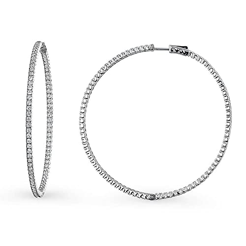 BERRICLE Sterling Silver Cubic Zirconia CZ Statement Large Fashion Inside-Out Hoop Earrings for Women, Rhodium Plated 2.5"