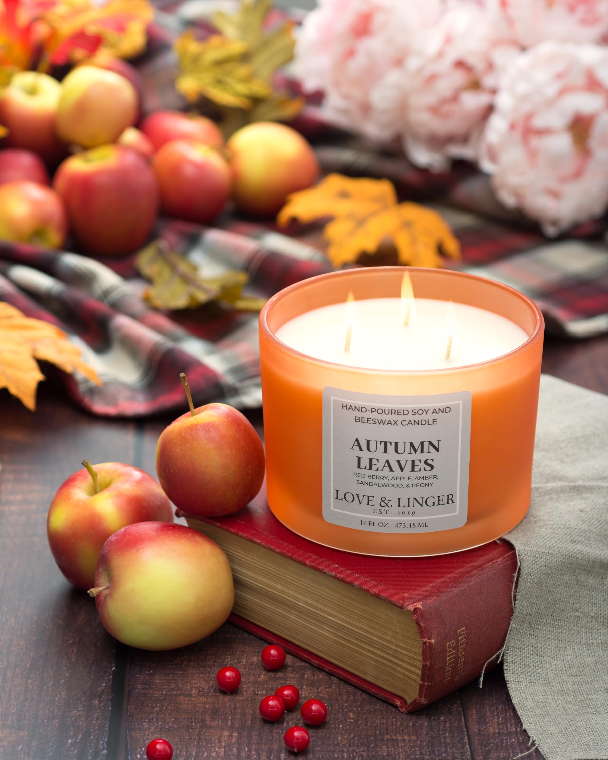 Autumn Leaves Candle | Fall Candles | Luxury Soy & Beeswax Candles for Home | 16 oz. Large Jar 3 Wick Candle | Thanksgiving Candle | Fall Scented Candle | Autumn Candles