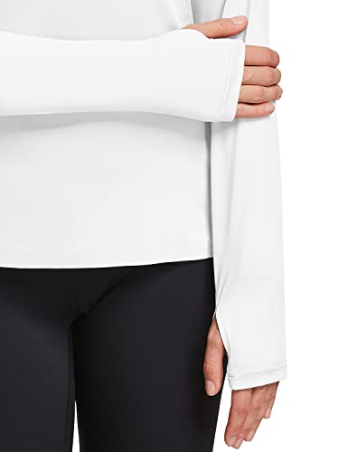 BALEAF Women's Long Sleeve Workout Tops Quick Dry Running Shirts for Hiking White XXL