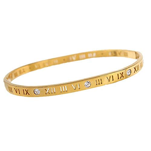 Baoli Zircon Jewelry Roman Numerals Bangle Bracelet for Women (yellow gold)