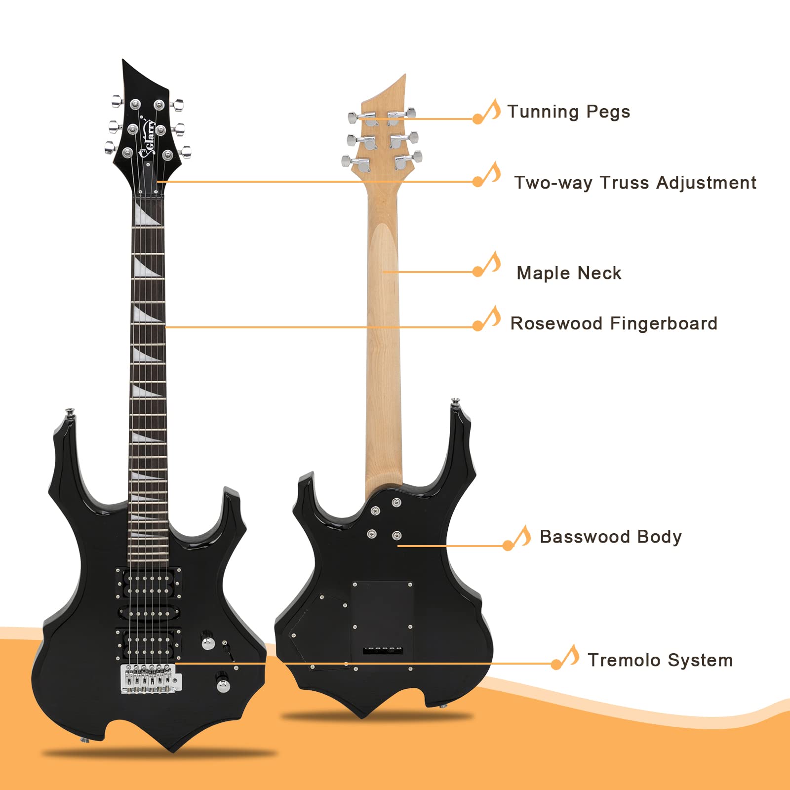 Glarry Cool Burning Fire Style Electric Guitar Christmas gift for Beginner Guitar Lover with Accessories Pack (Black)