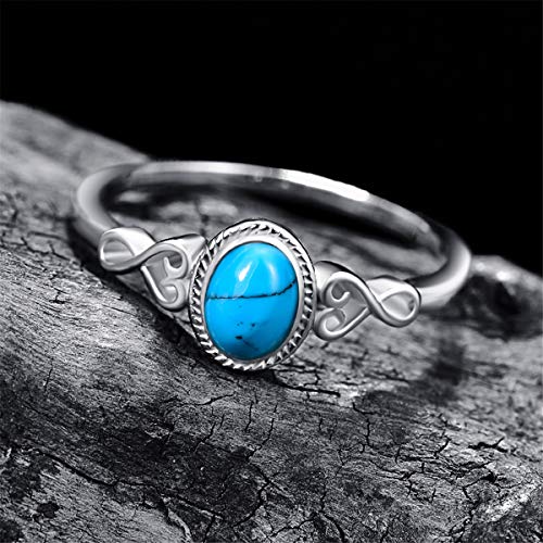 AVECON Created Turquoise Infinity Ring Engagement Wedding Bands 925 Sterling Silver Promise Rings for Her Size 9