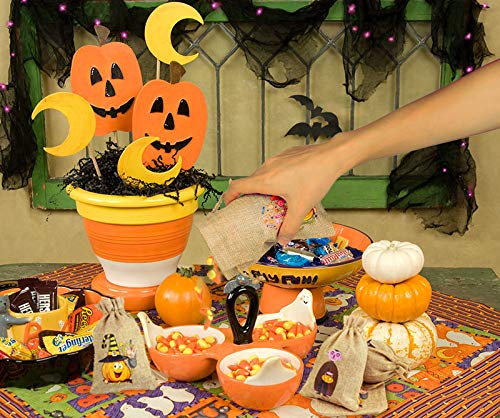 DIYASY 48 Pcs Halloween Burlap Gift Bags,Goodie Treat Bags with Drawstrings for Kids Halloween Party Favor