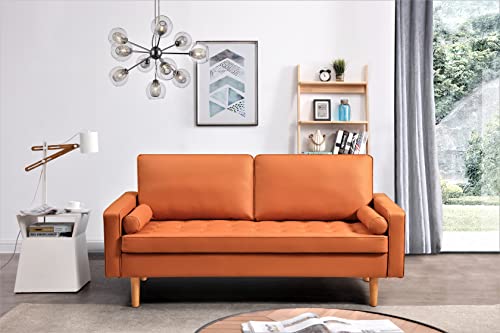 Container Direct US Pride Furniture Faux Leather Modern Luxury Beautifully Style Living Room Loveseat Removable Cushions and Solid Wood Legs Sofas, Red Orange