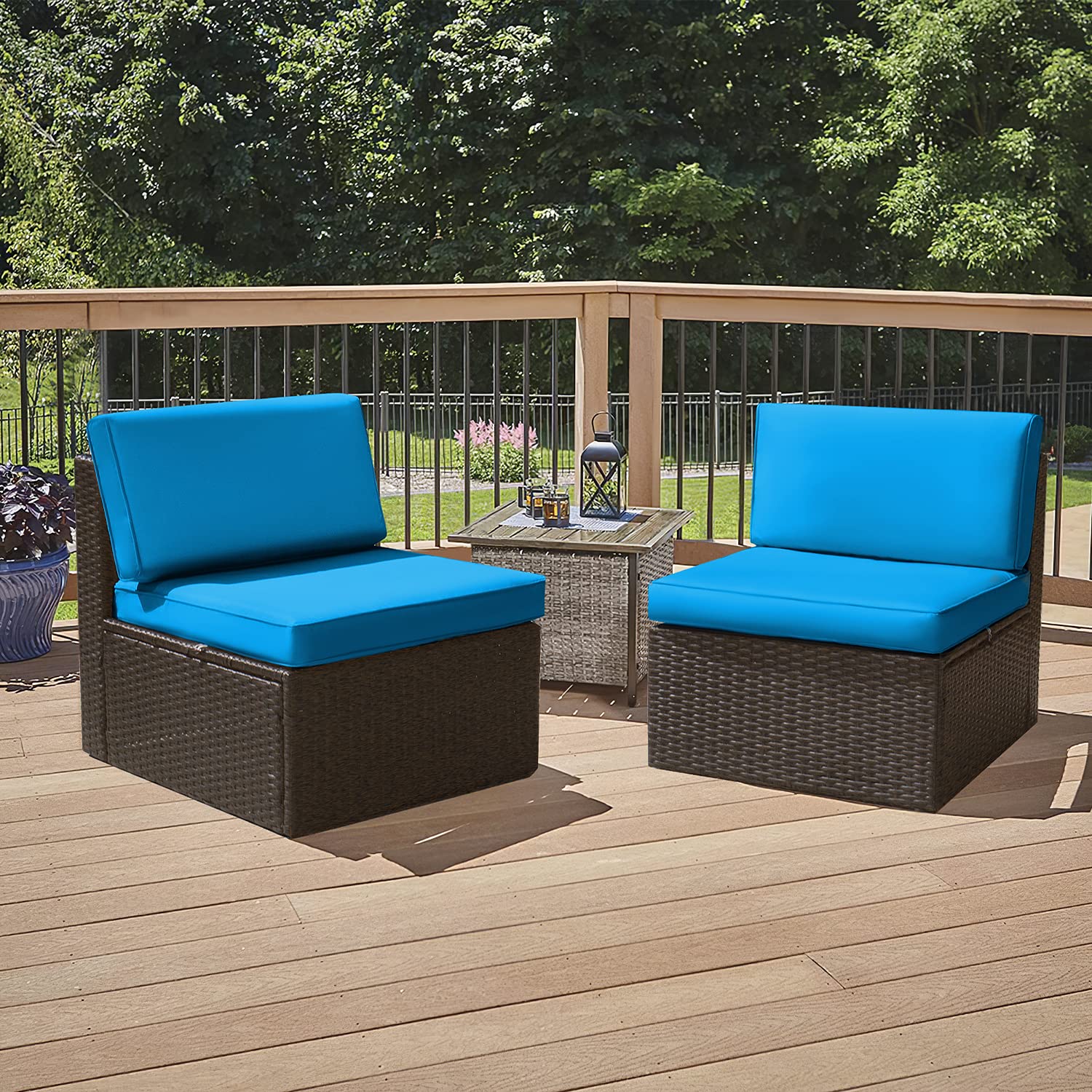 Devoko 2 Pieces Patio Furniture Sets All-Weather Outdoor Sectional Armless Sofa (Blue)