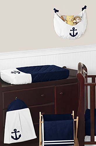 Sweet Jojo Designs Anchors Away Nautical Navy and White Boys Baby Bedding 11 Piece Crib Set