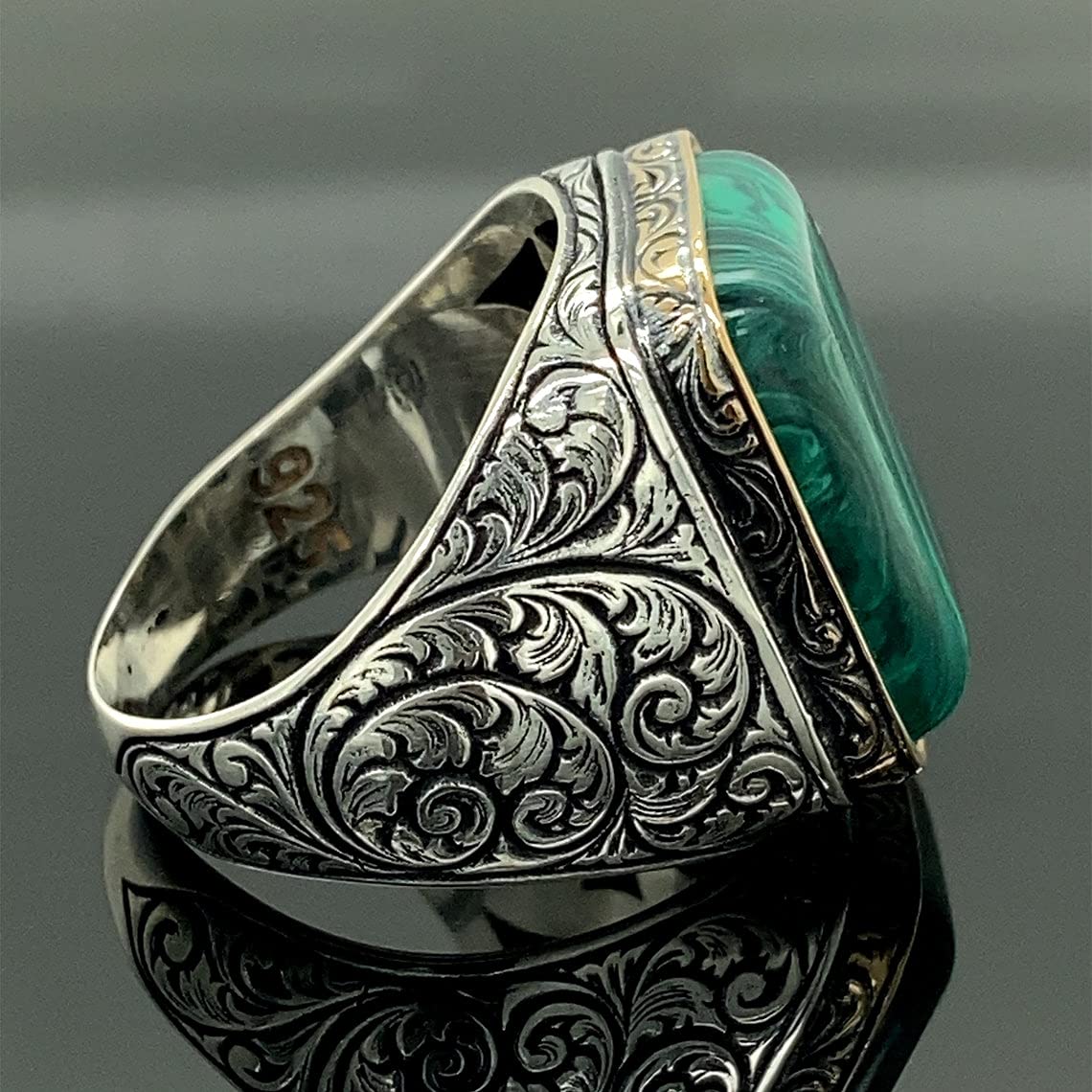 Malachite Gemstone Ring, Men Handmade Ring, Turkısh Handmade Ring, Embroidered Ring, Ottoman Jewelry