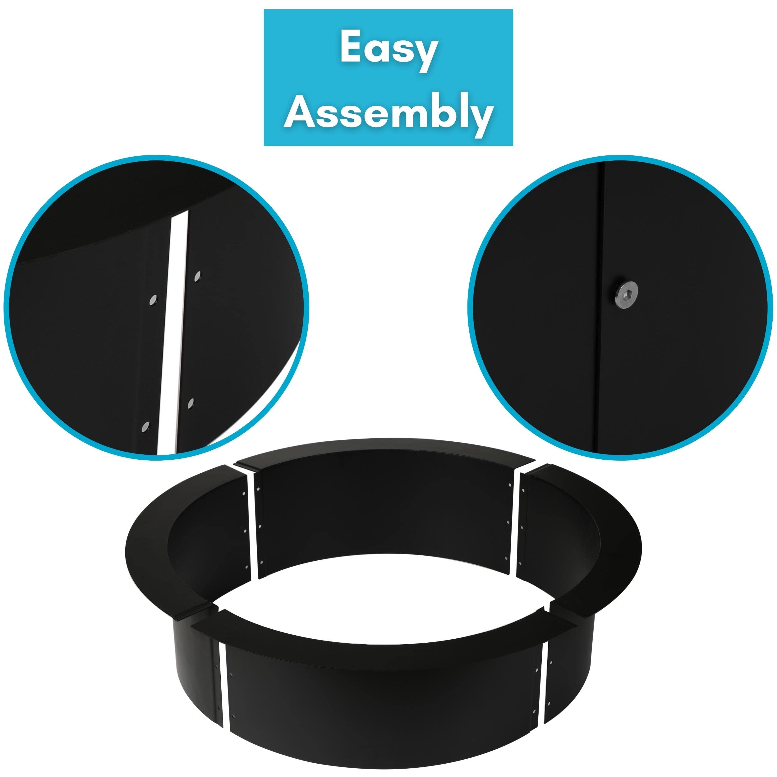 BIRDROCK HOME 30 Inch Inner Fire Pit Ring for The Outdoors - Heavy Duty Metal - 36 Inch Outer - Durable Solid Iron - Home Fire Pits - Lightweight - Above or Below Ground - Round - Black