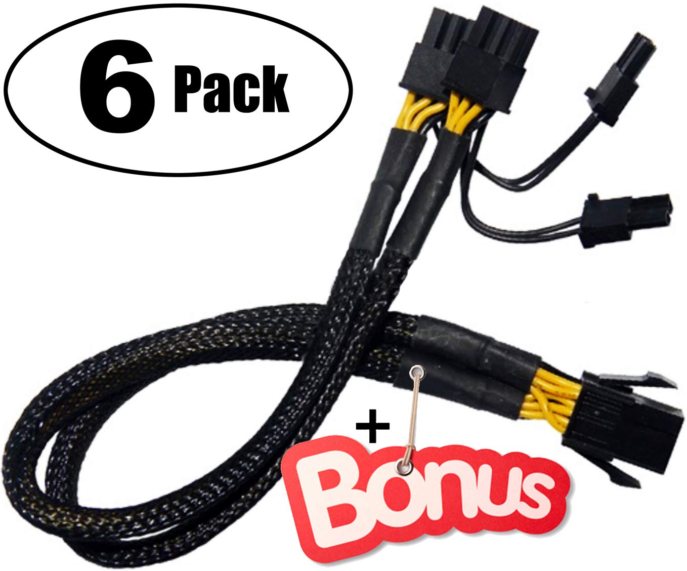 TeamProfitcom PCI-e 6 Pin to Dual PCIe 8(6+2) Pin Graphics Card PCI Express Power Adapter GPU VGA Y-Splitter Extension Cable Mining Video Card Sleeved Power Splitter 9 inches 18 AWG 6 Pack + Bonus