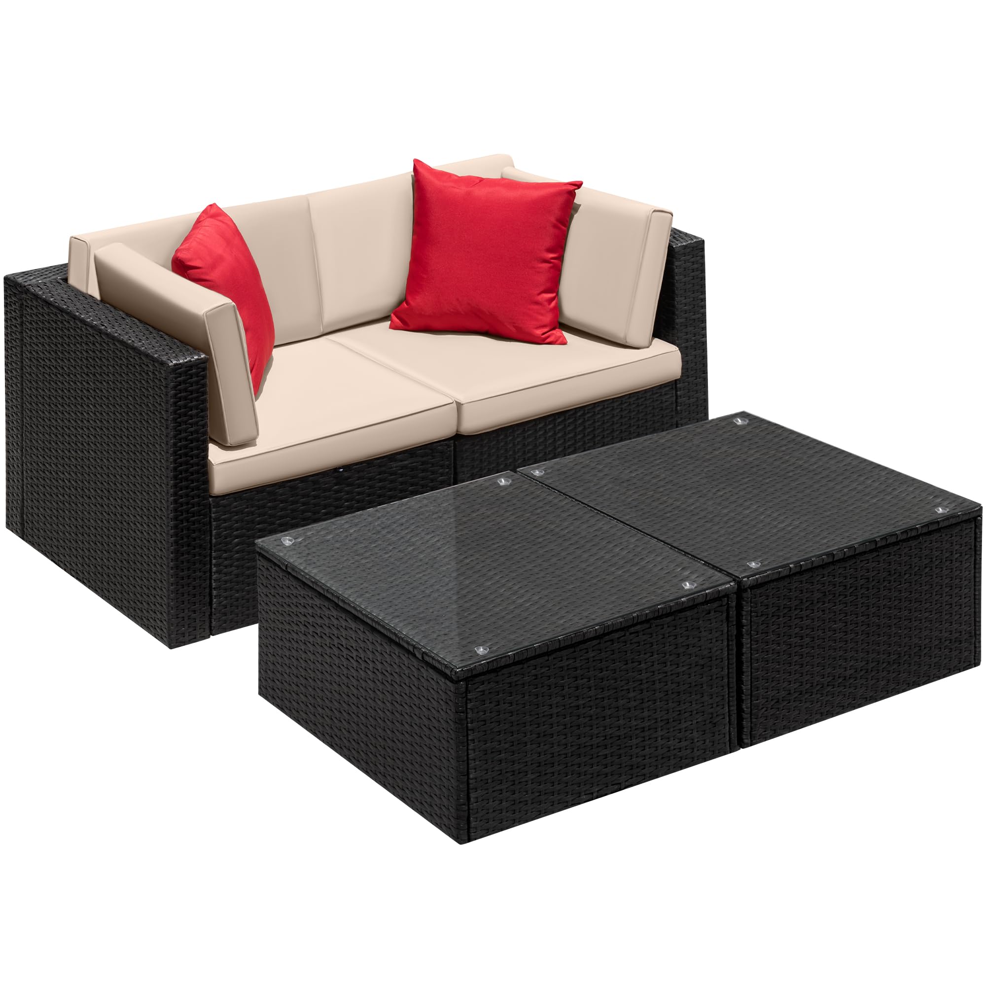 Devoko 4 Piece Patio Furniture Set PE Wicker Sectional Sofa Set Rattan Outdoor Conversation Set with Padded Cushions for Balcony, Backyard, Garden(4 Piece, Beige)